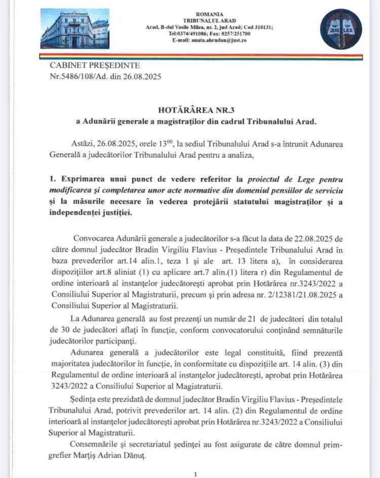 Judecătorii suspendă ședințele de judecată și cer retragerea legii privind pensiile de serviciu ...