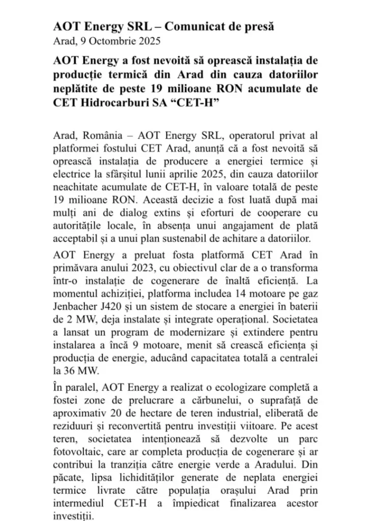 ACTUALIZARE 2 | AOT Energy vs CET HIDROCARBURI SA | Primarul Călin ...
